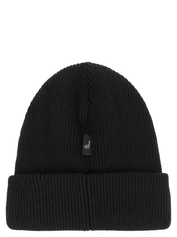 Moncler Wool Beanie With Logo Patch - Black