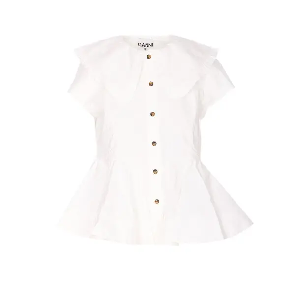 GANNI Cotton Blend Collared Shirt - White