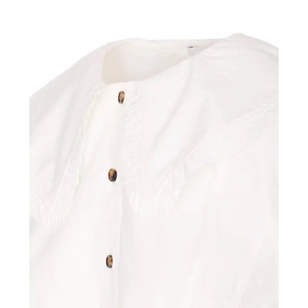GANNI Cotton Blend Collared Shirt - White