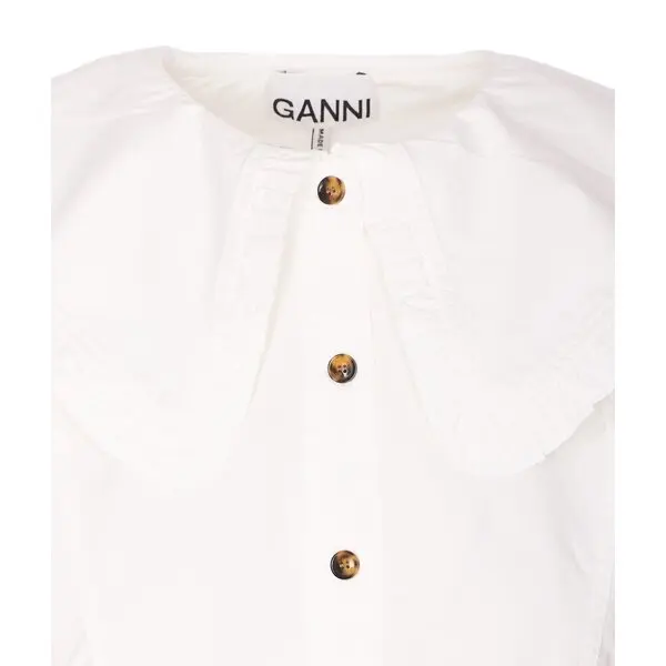 GANNI Cotton Blend Collared Shirt - White