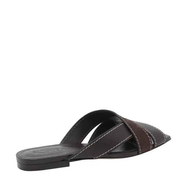 TOD'S Flat Leather Sandals - Black
