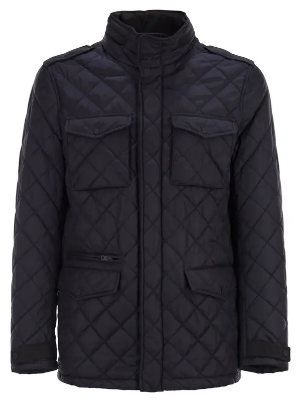 Herno Diamond Quilted Field Jacket With Packable Hood - Blue