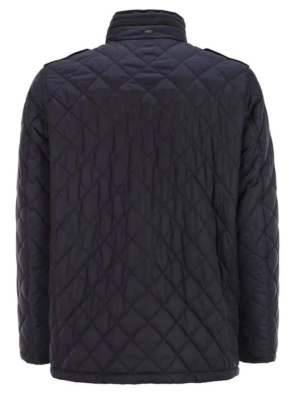 Herno Diamond Quilted Field Jacket With Packable Hood - Blue