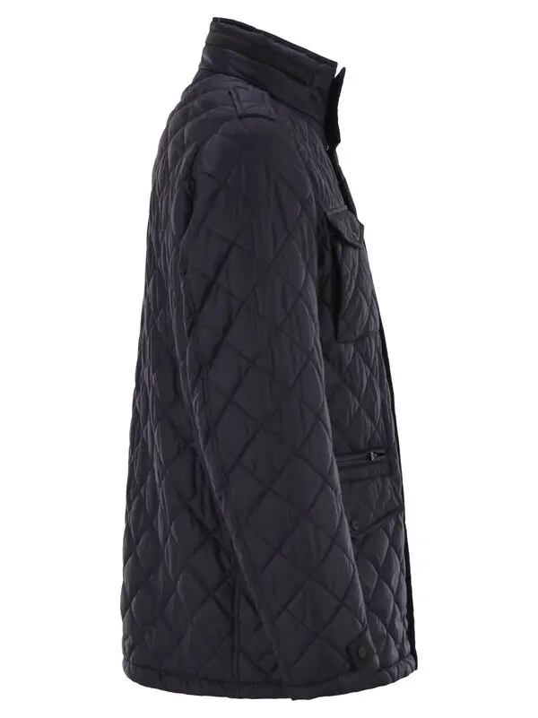 Herno Diamond Quilted Field Jacket With Packable Hood - Blue