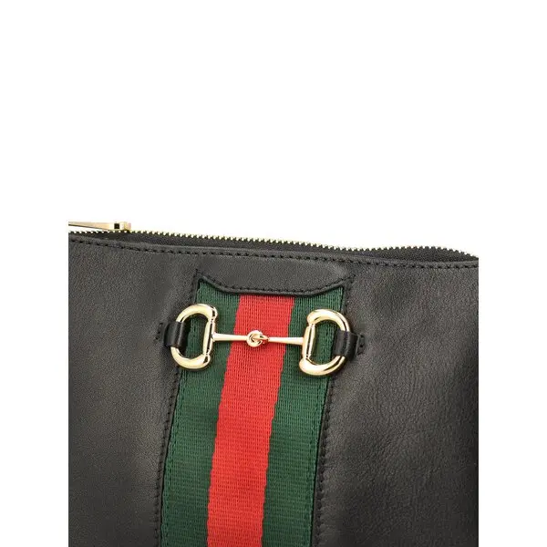 Gucci Calf Leather Shoulder Bag With Web Stripe And Horsebit Detail