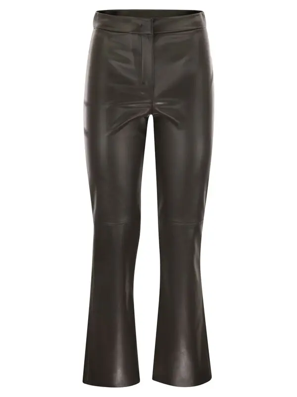 Max Mara Coated Fabric Trousers With Flared Ankle - Brown