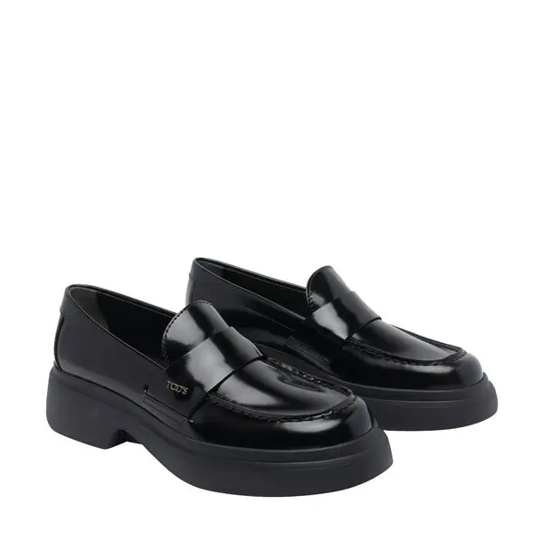 TOD'S Patent Leather Embossed Logo Loafers