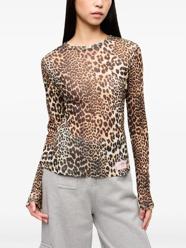 GANNI Leopard Print Long Sleeve Top - Multicolor