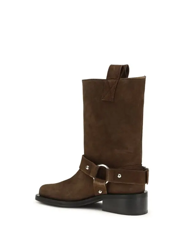 GANNI Suede Biker Boots With Square Toe And Block Heel - Brown