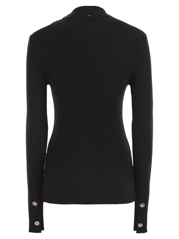 Sportmax Renania Fitted Ribbed Wool Jumper With Button Detail - Black