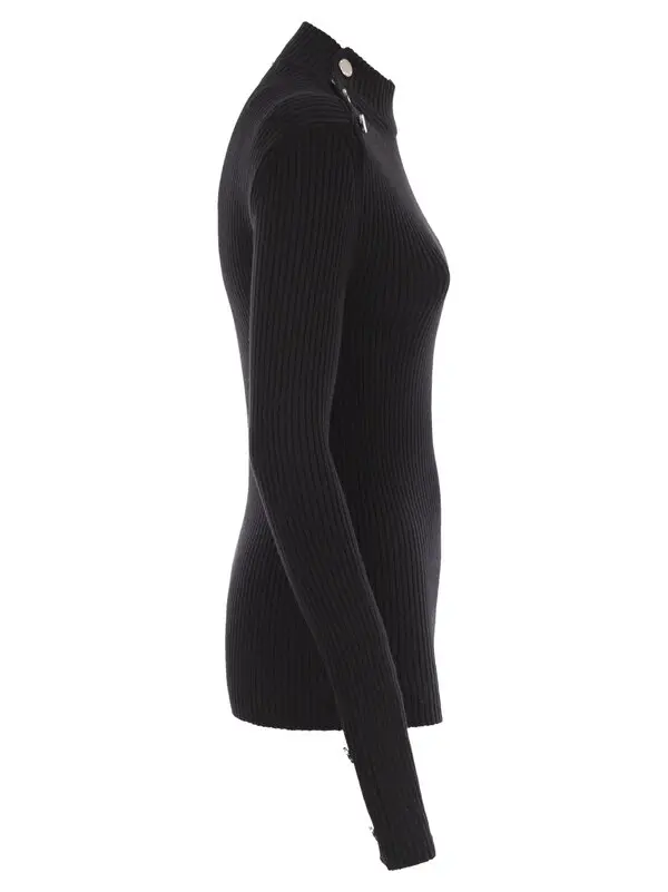 Sportmax Renania Fitted Ribbed Wool Jumper With Button Detail - Black