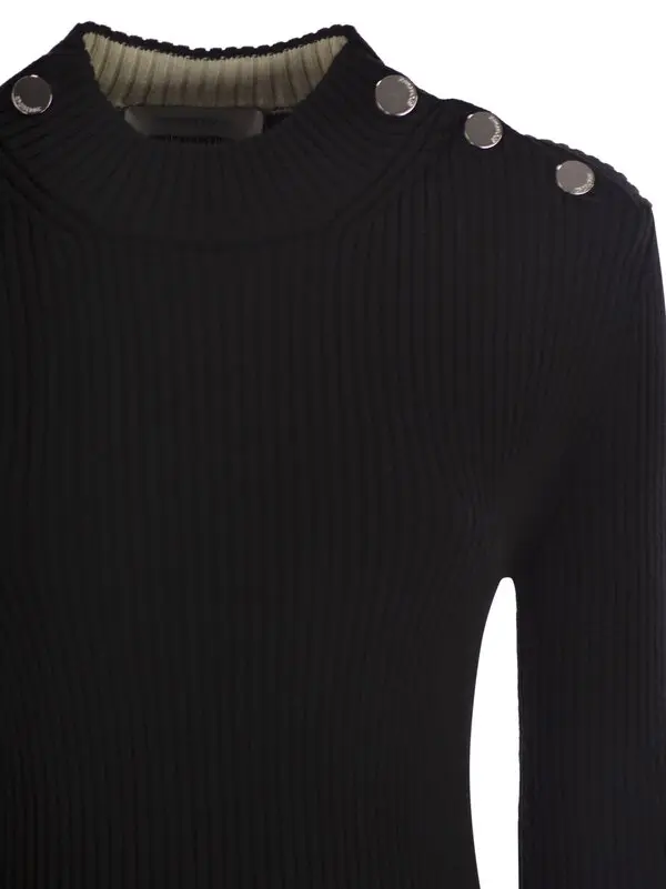 Sportmax Renania Fitted Ribbed Wool Jumper With Button Detail - Black