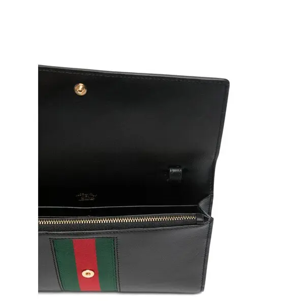 Gucci Calf Leather Wallet With Green And Red Stripe Detail - Black