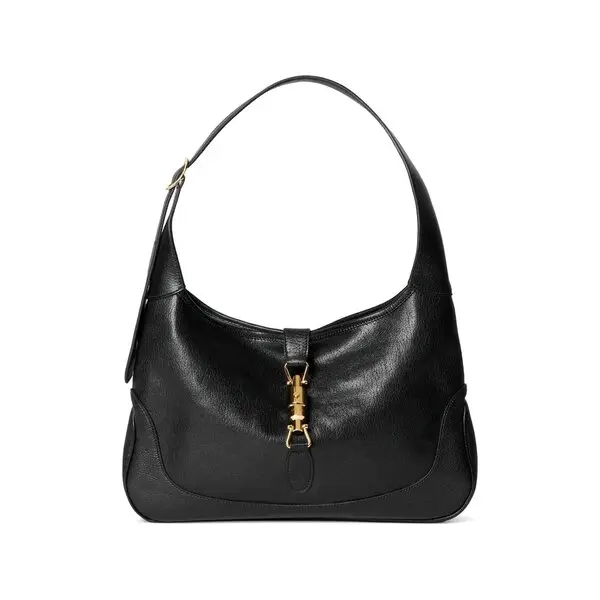 Gucci Leather Shoulder Bag With Piston Closure - Black