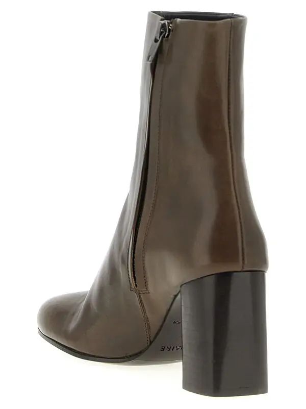 LEMAIRE Anatomic Ankle Boots In Polished Vegetable-tanned Leather With Side Zip And High Block Heel - Brown