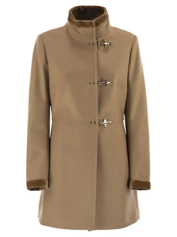 FAY Virginia Mélange Wool Cloth Coat With Velvet Trim - Brown
