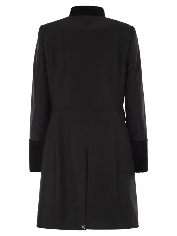FAY Wool Blend Coat With Velvet Trim - Black