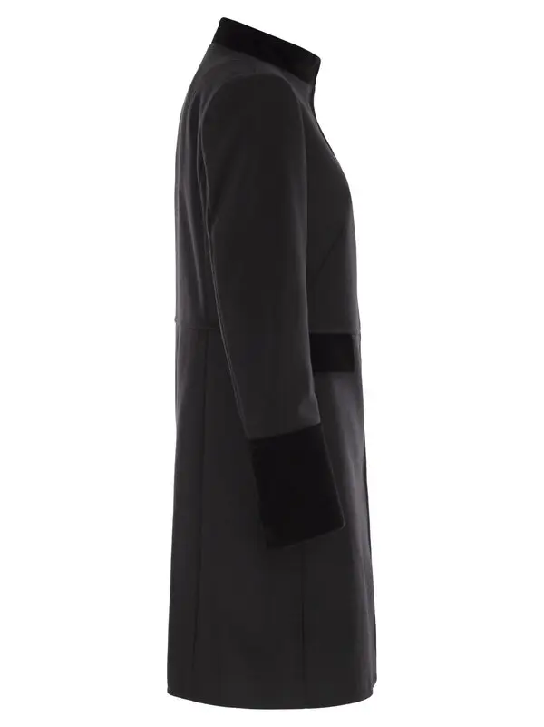 FAY Wool Blend Coat With Velvet Trim - Black