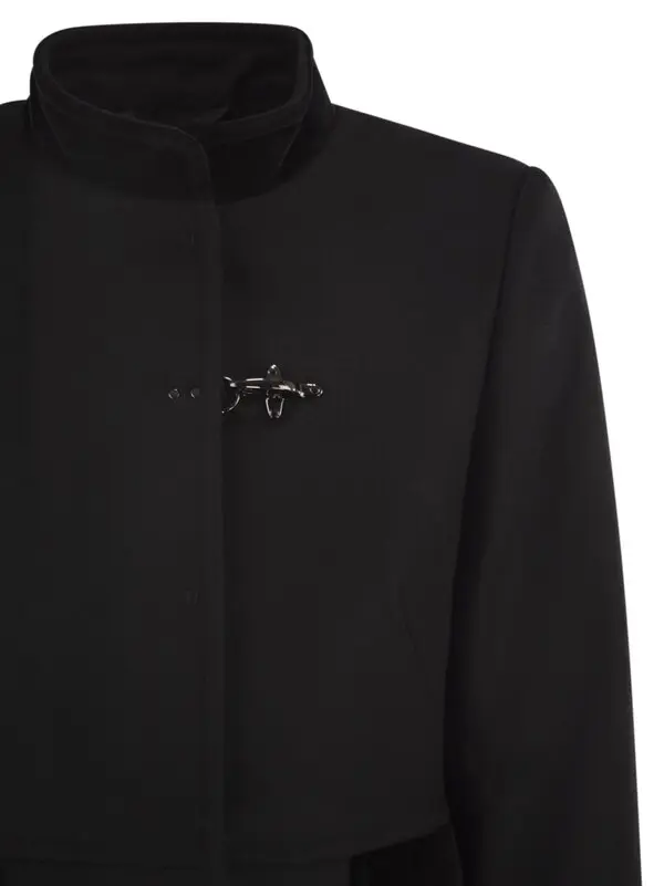 FAY Wool Blend Coat With Velvet Trim - Black