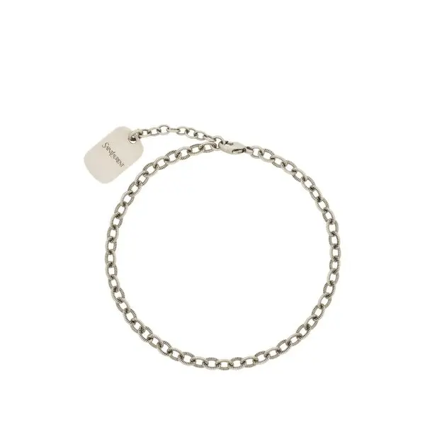 Saint Laurent Cable-link Chain Logo Tag Bracelet - Silver