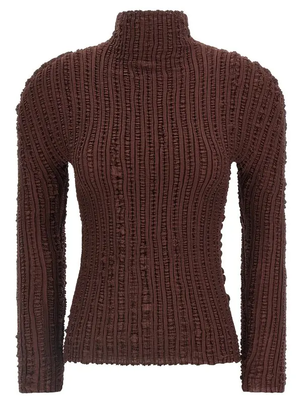 Issey Miyake Jellyfish Pleats" High Neck Long Sleeve Sweater - Brown