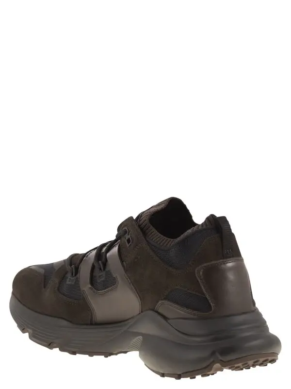 TOD'S Suede Calfskin And Technical Knit Sneakers - Brown