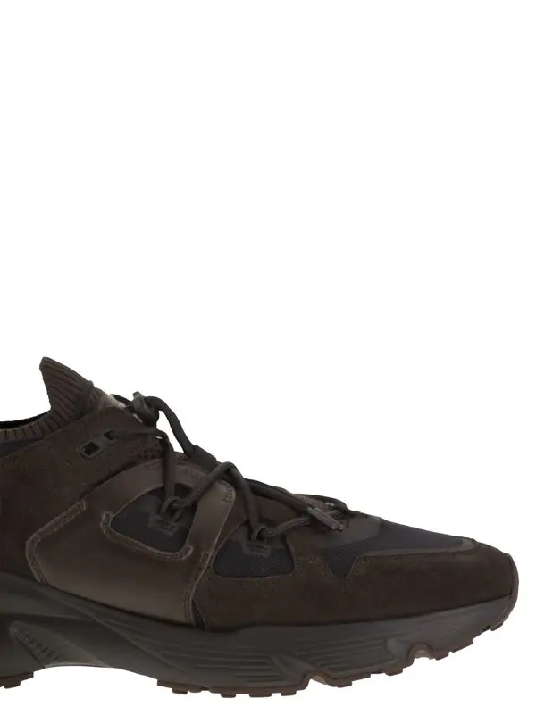 TOD'S Suede Calfskin And Technical Knit Sneakers - Brown