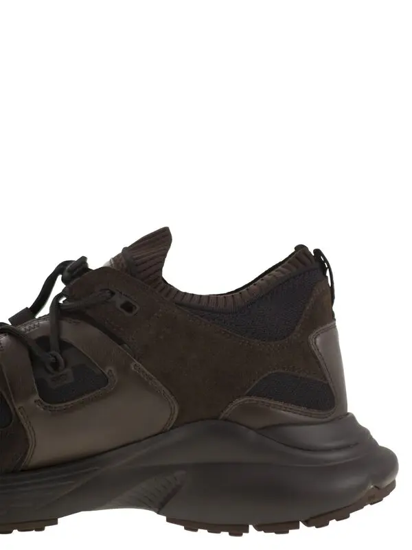 TOD'S Suede Calfskin And Technical Knit Sneakers - Brown