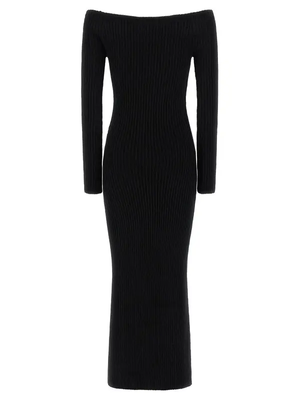 Max Mara Ribbed Off-the-shoulder Long Sleeve Maxi Dress In Wool And Cashmere Blend