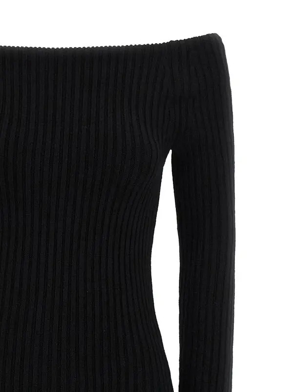 Max Mara Ribbed Off-the-shoulder Long Sleeve Maxi Dress In Wool And Cashmere Blend