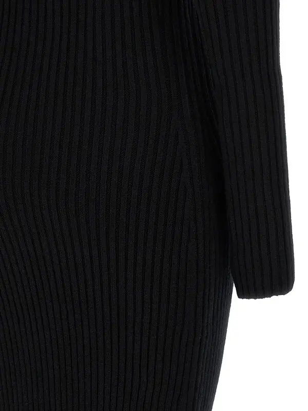 Max Mara Ribbed Off-the-shoulder Long Sleeve Maxi Dress In Wool And Cashmere Blend