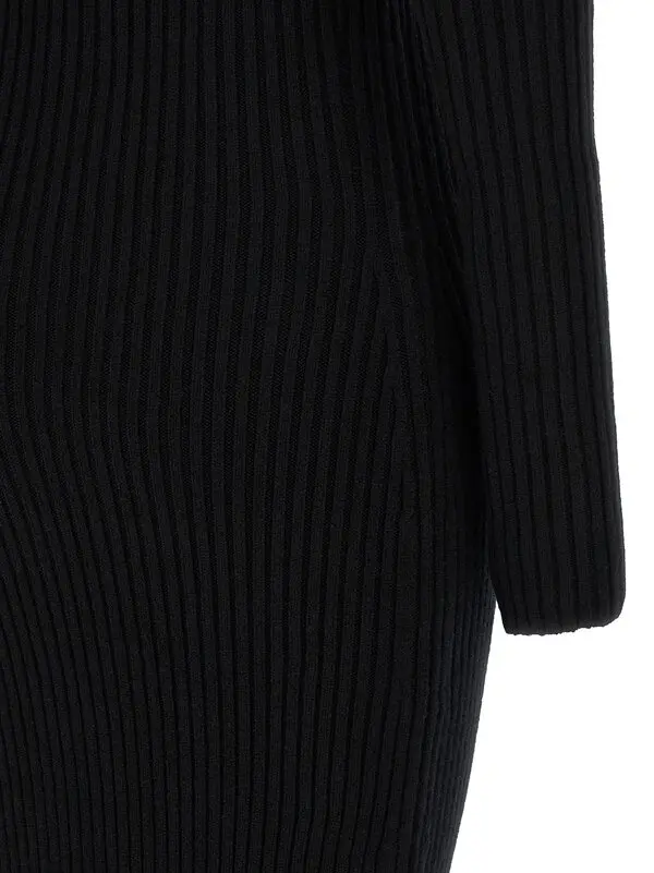 Max Mara Ribbed Off-the-shoulder Long Sleeve Maxi Dress In Wool And Cashmere Blend