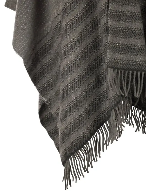 Peserico Peseric O Virgin Wool And Cashmere Cape With Lurex Threads And Fringes - Gray