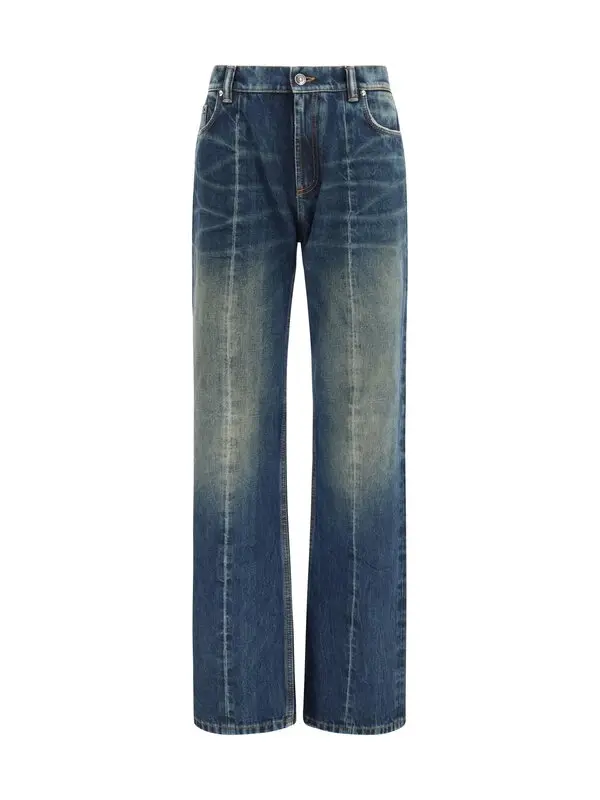Versace Distressed Straight-leg Cotton Denim Jeans - Blue