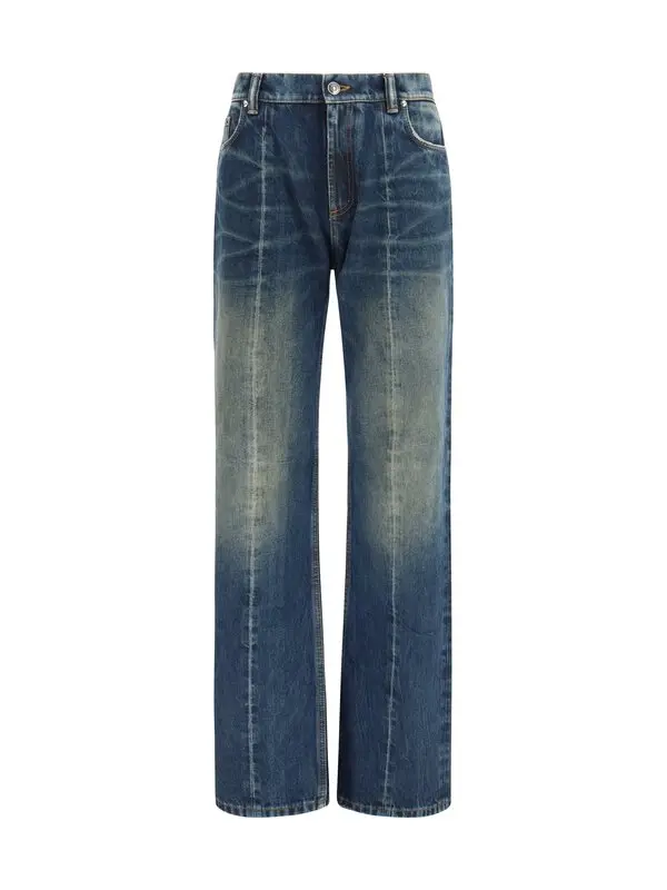 Versace Distressed Straight-leg Cotton Denim Jeans - Blue