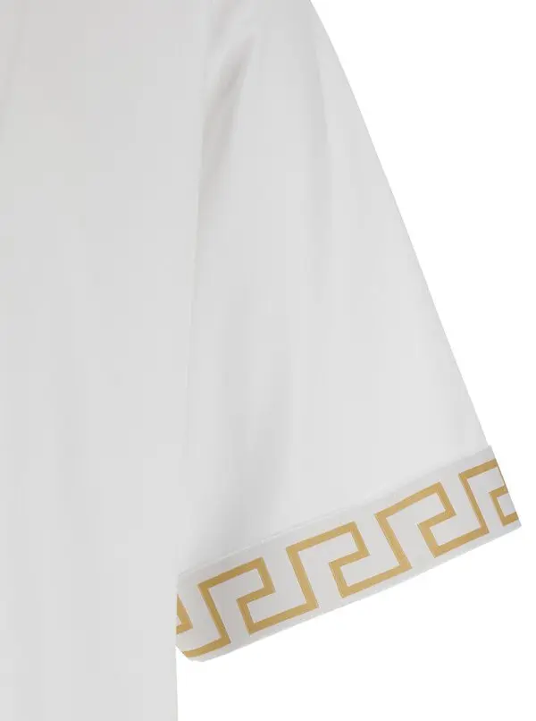 Versace Crew Neck T-shirt With Greca Motif On The Sleeves In Tech Fabric White - Multicolor