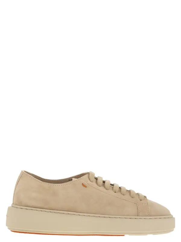 Santoni Suede Lace-up Sneakers With Double Buckle Tread Detailing - Cream
