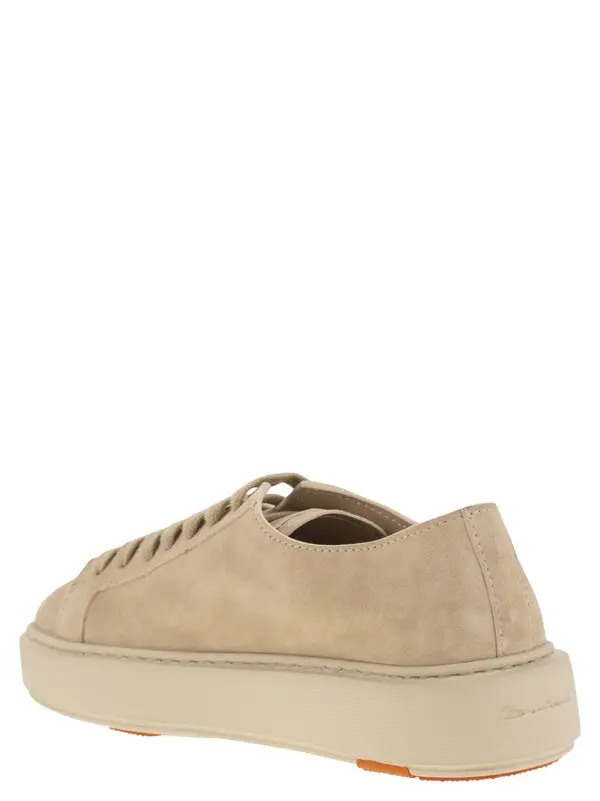 Santoni Suede Lace-up Sneakers With Double Buckle Tread Detailing
