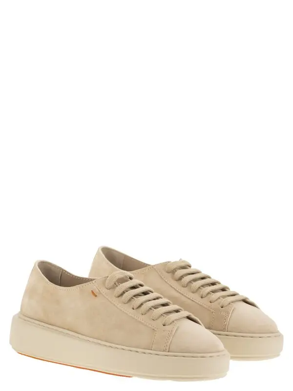 Santoni Suede Lace-up Sneakers With Double Buckle Tread Detailing