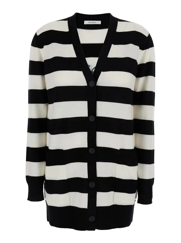 Max Mara Wool Cardigan With Rear Embroidery And Striped Motif - Multicolor