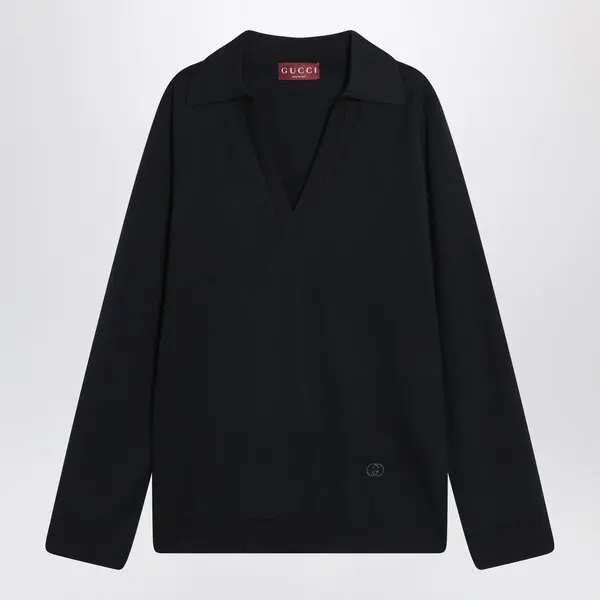 Gucci Wool V-neck Sweater With Gg Logo Embroidery