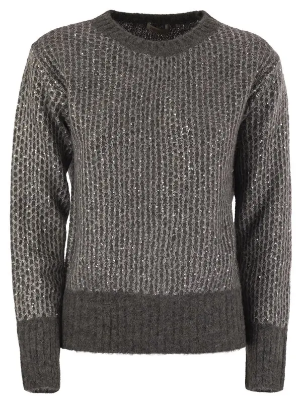 Herno Alpaca And Wool Crewneck Sweater With Sequins - Gray
