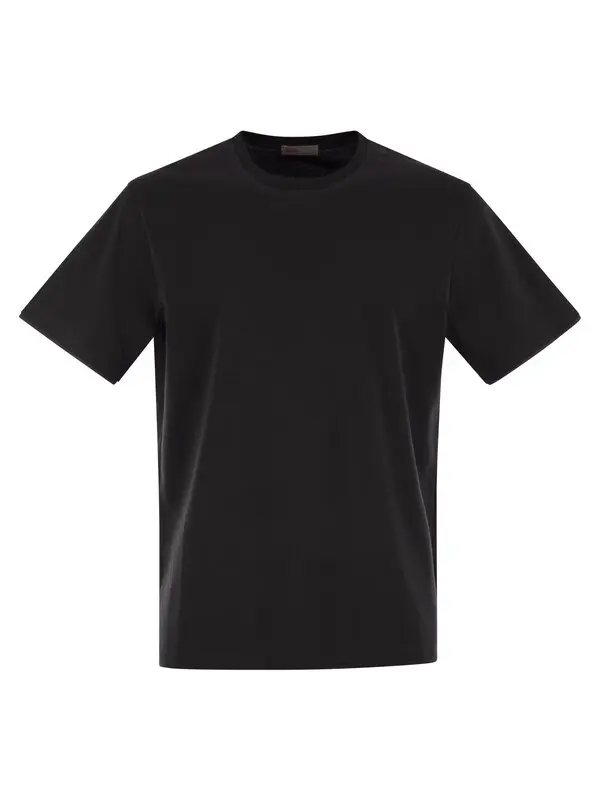 Herno Resort T-shirt In Cotton And Light Stretch Nylon - Black