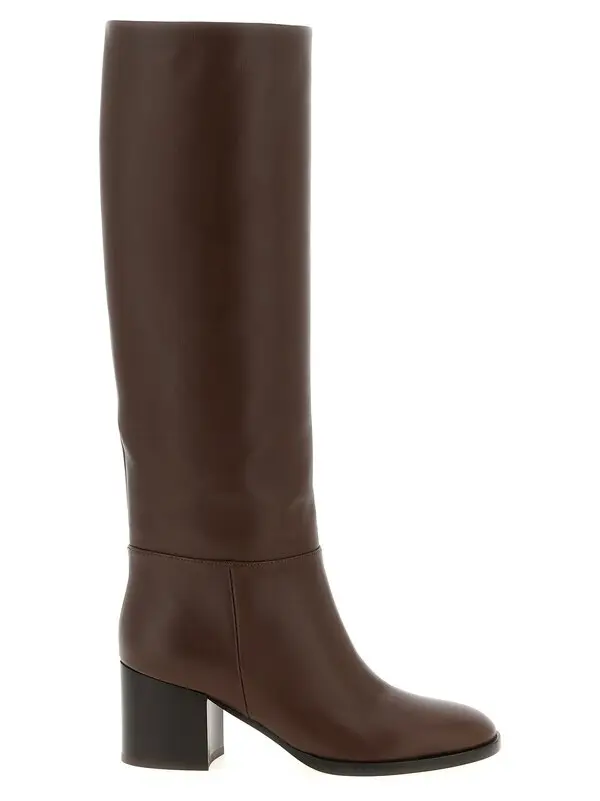 GIANVITO ROSSI Santiago Leather Block Heel Boots - Brown