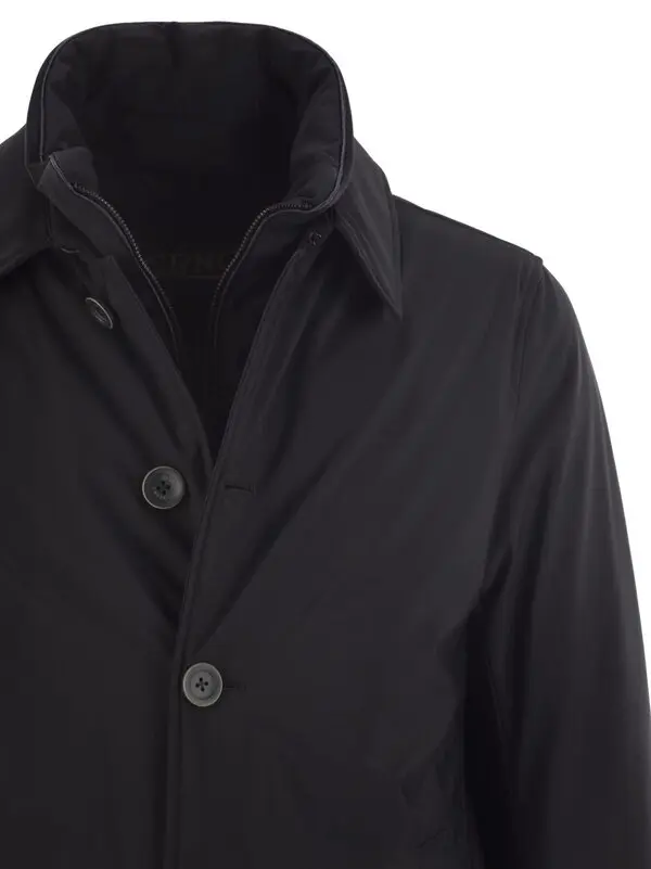 Herno Long Down Jacket With Buttons And Windproof Bib