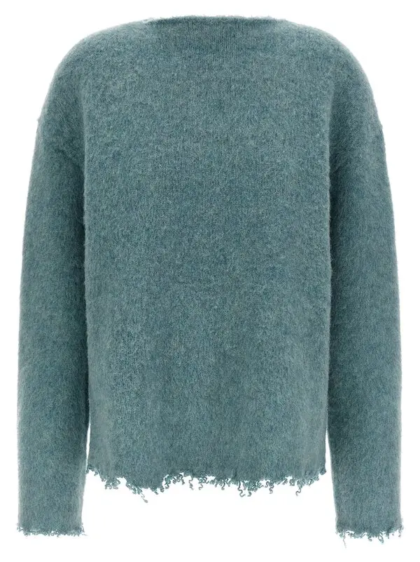 JIL SANDER Wool Sweater With Fringe Detail - Blue