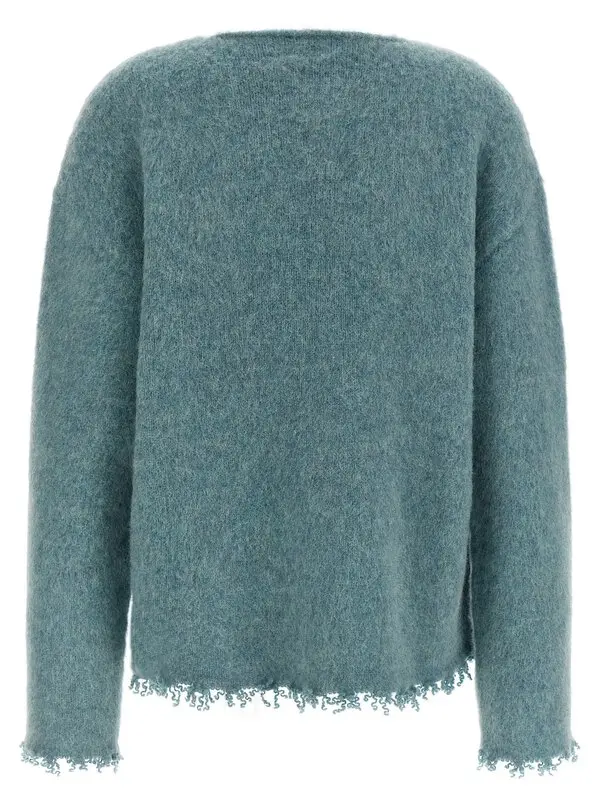 JIL SANDER Wool Sweater With Fringe Detail - Blue
