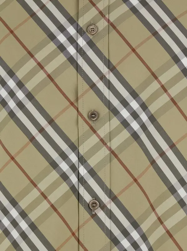 Burberry Beige Shirt With Pointed Collar And All-over Check Motif In Cotton - Multicolor