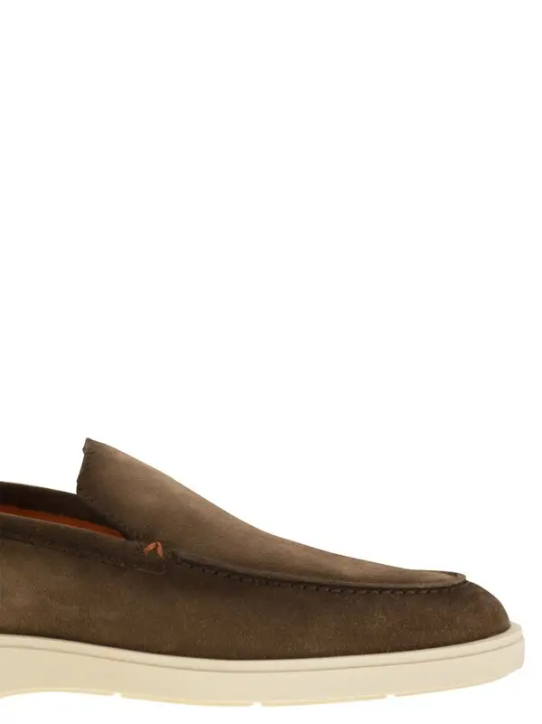 Santoni Suede Loafer With Orange Stitching - Brown
