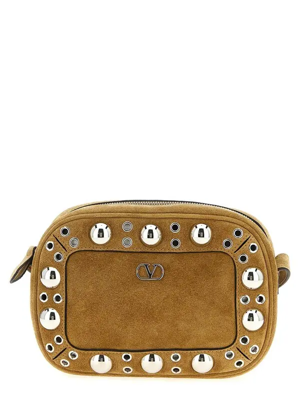 Valentino Garavani Nellcôte Suede Studded Shoulder Bag - Cream